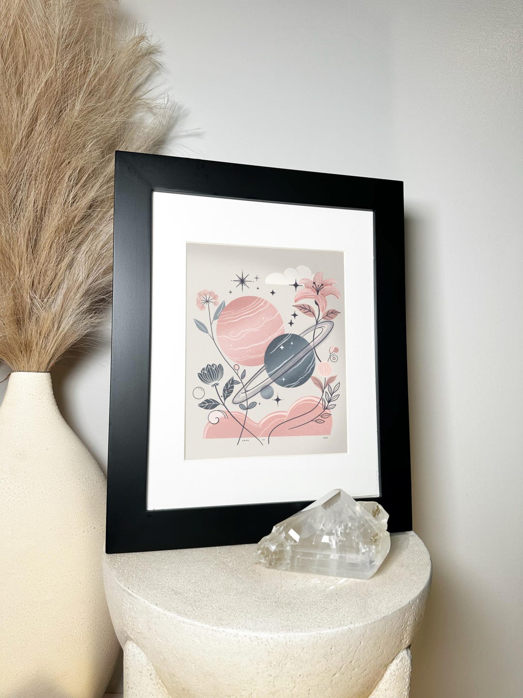 Cosmic Botanical Art Print - Mars and Saturn With Abstract Floral ...