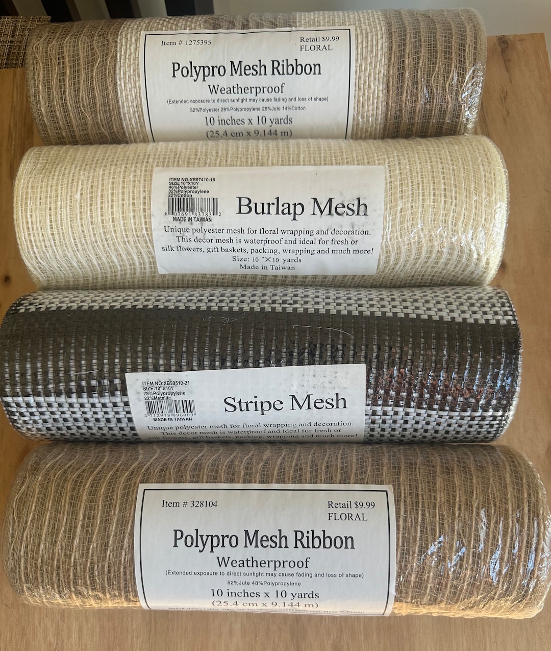 Cream Burlap Mesh, Tan Polypro Mesh, Tan and Cream Polypro Mesh, Black ...