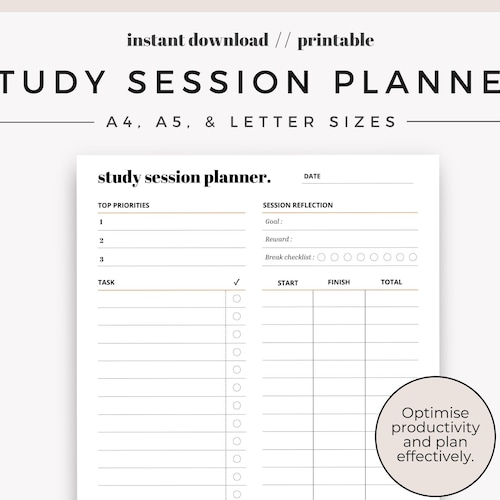 Study Session Planner Printable Study Planner Student | Etsy