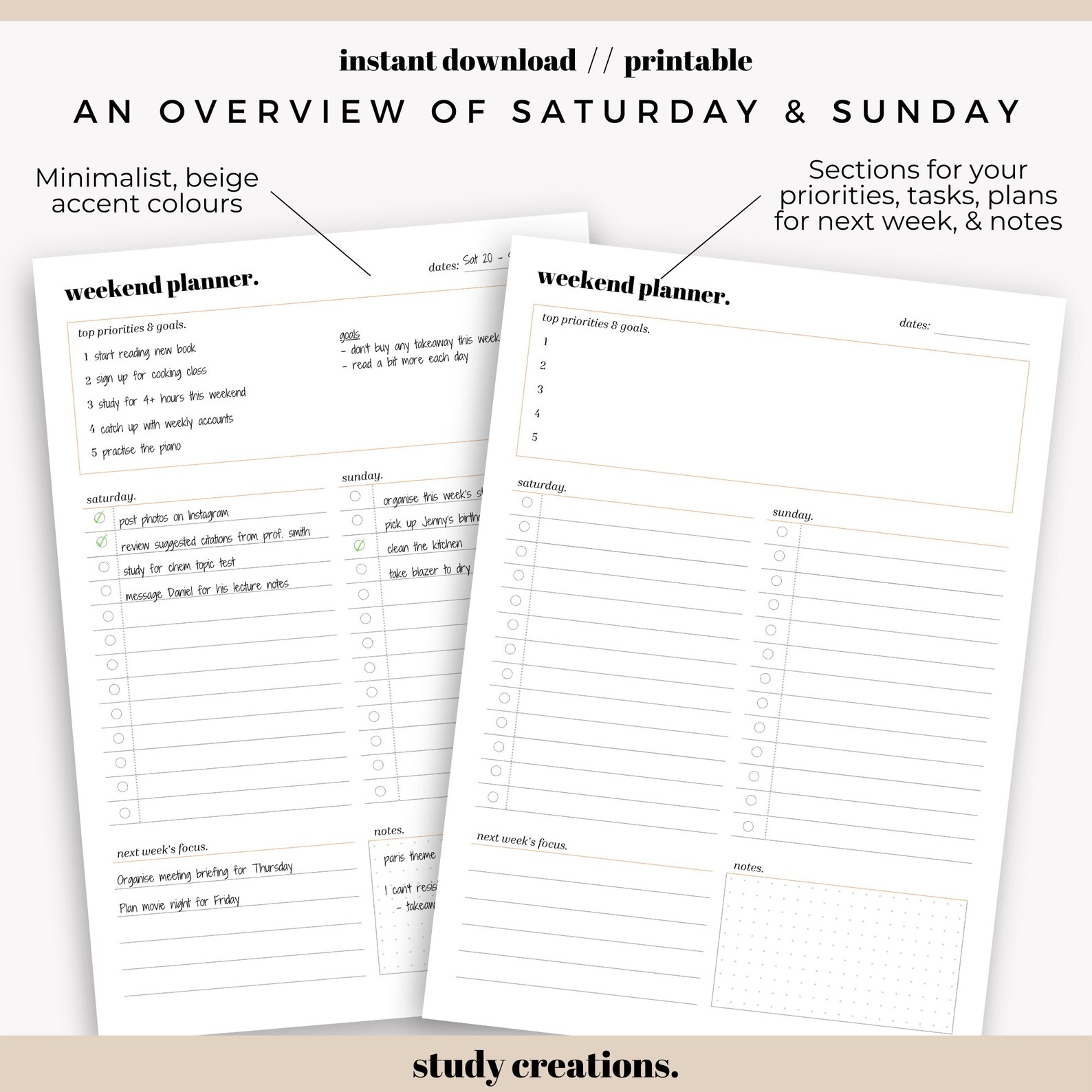 Weekend Planner Printable | Weekend Task Planner | To-do List Printable ...