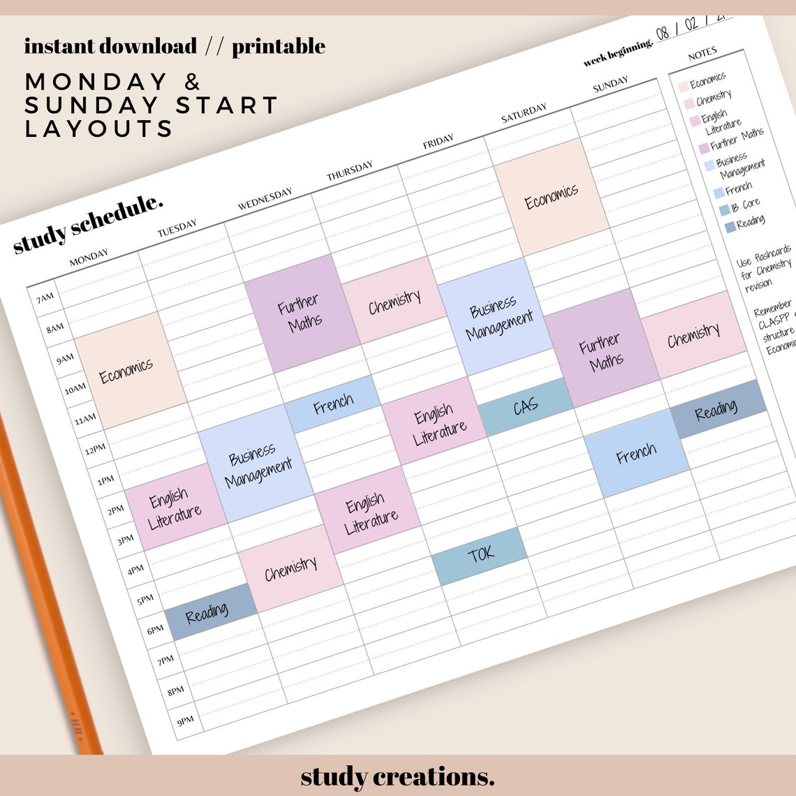 Weekly Study Schedule Printable Set | Revision Timetable | Weekly ...