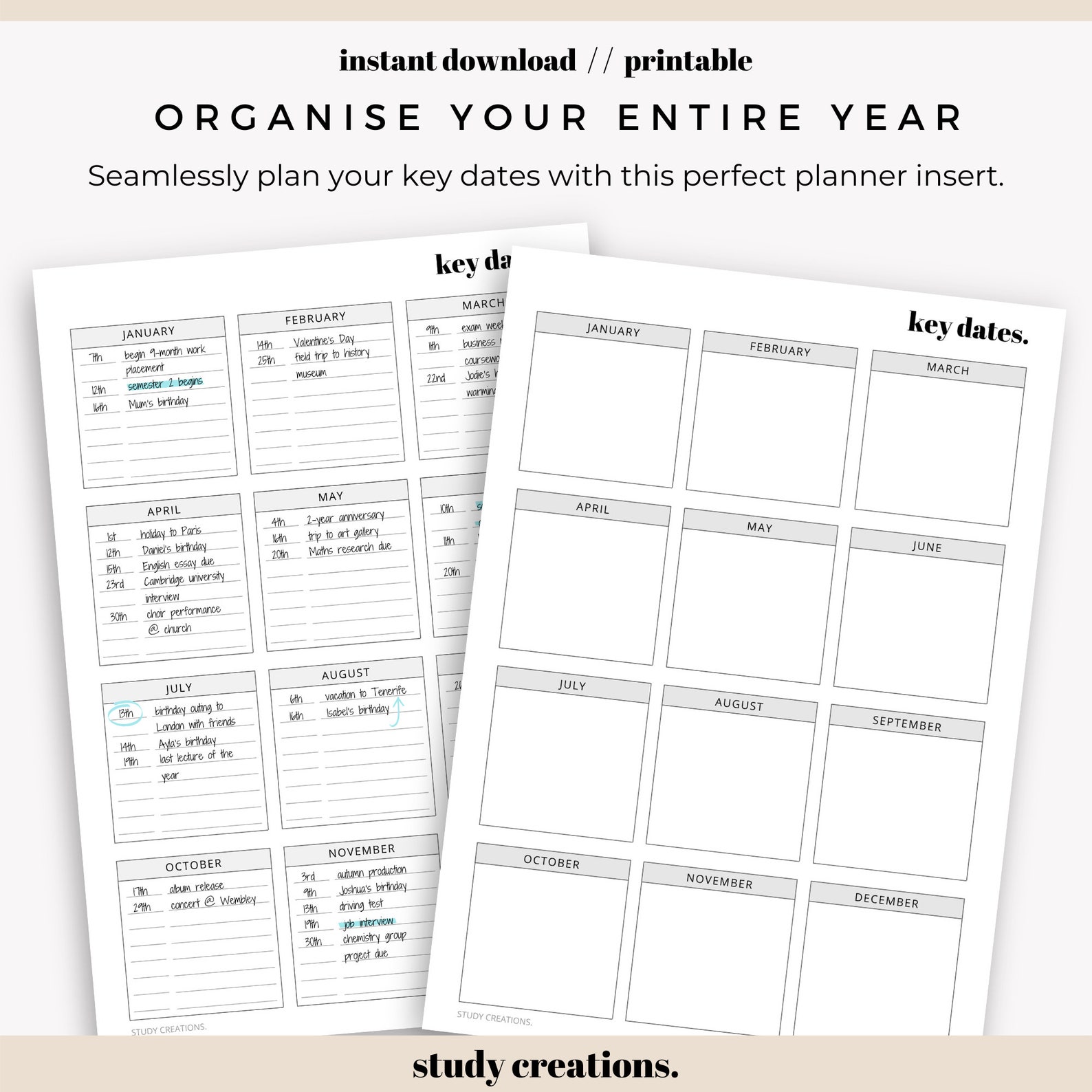 Summary of Key Dates | Important Dates | Yearly Planner | Year at a ...