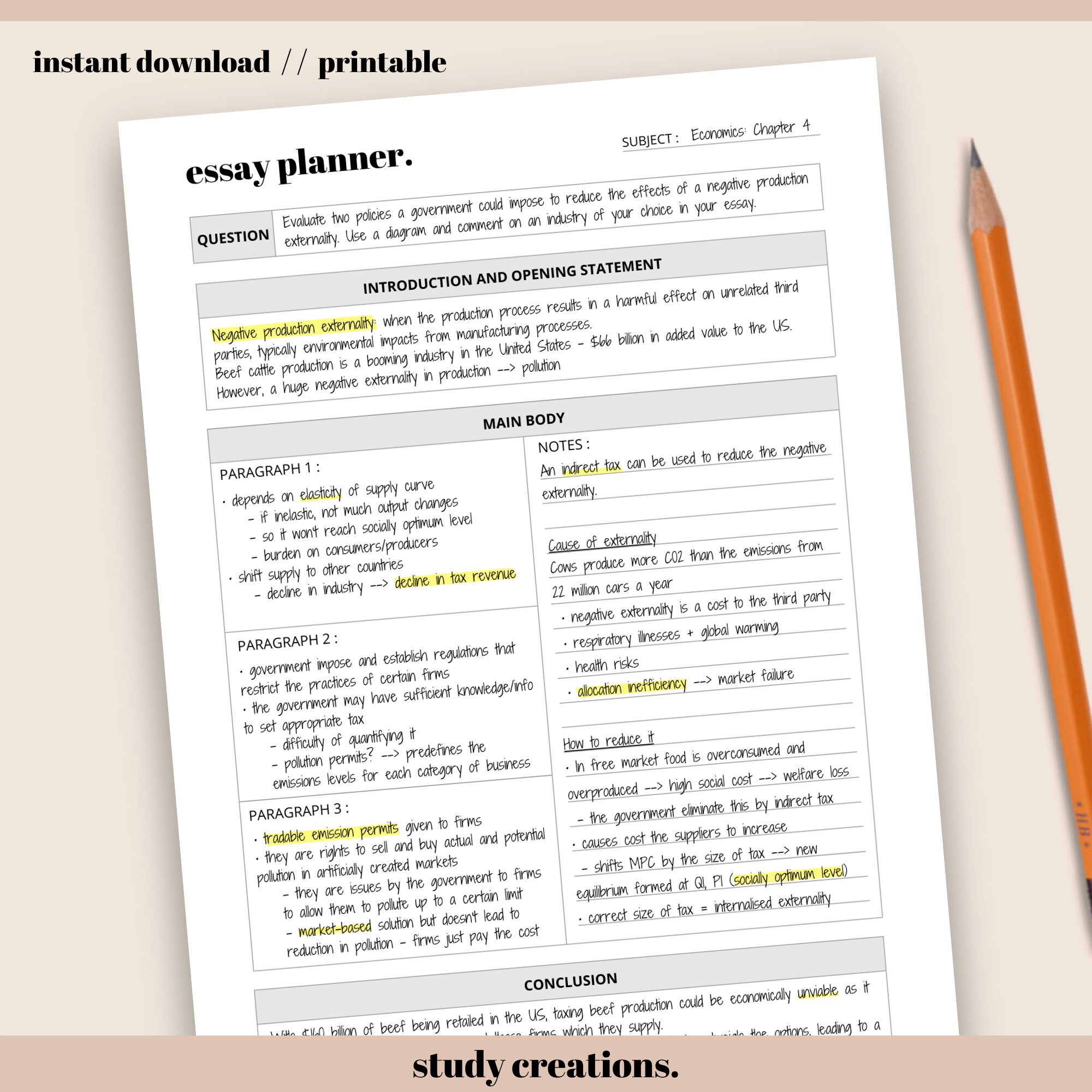 Essay Planner Printable for Students Essay Writing Template - Etsy