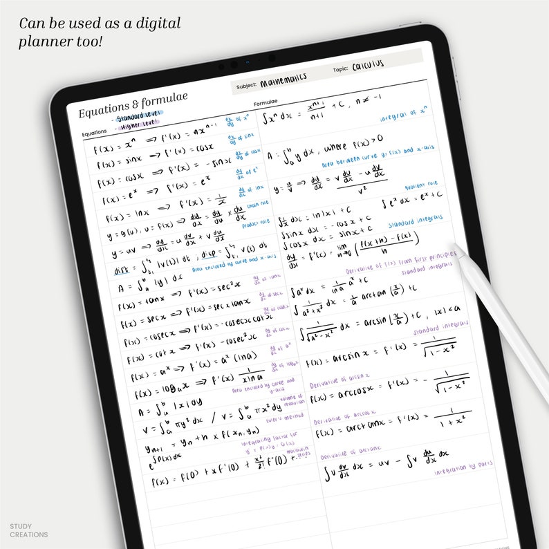 Equations & Formulas Printable | Student Printable | Revision Planner ...