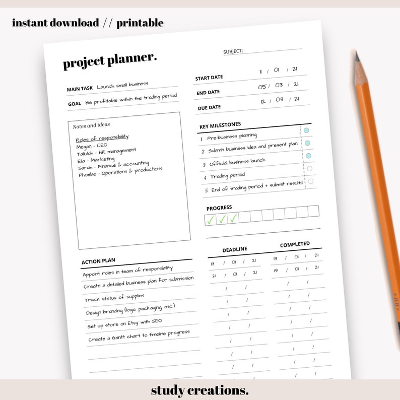 Project Planner Printable Project Management Project | Etsy