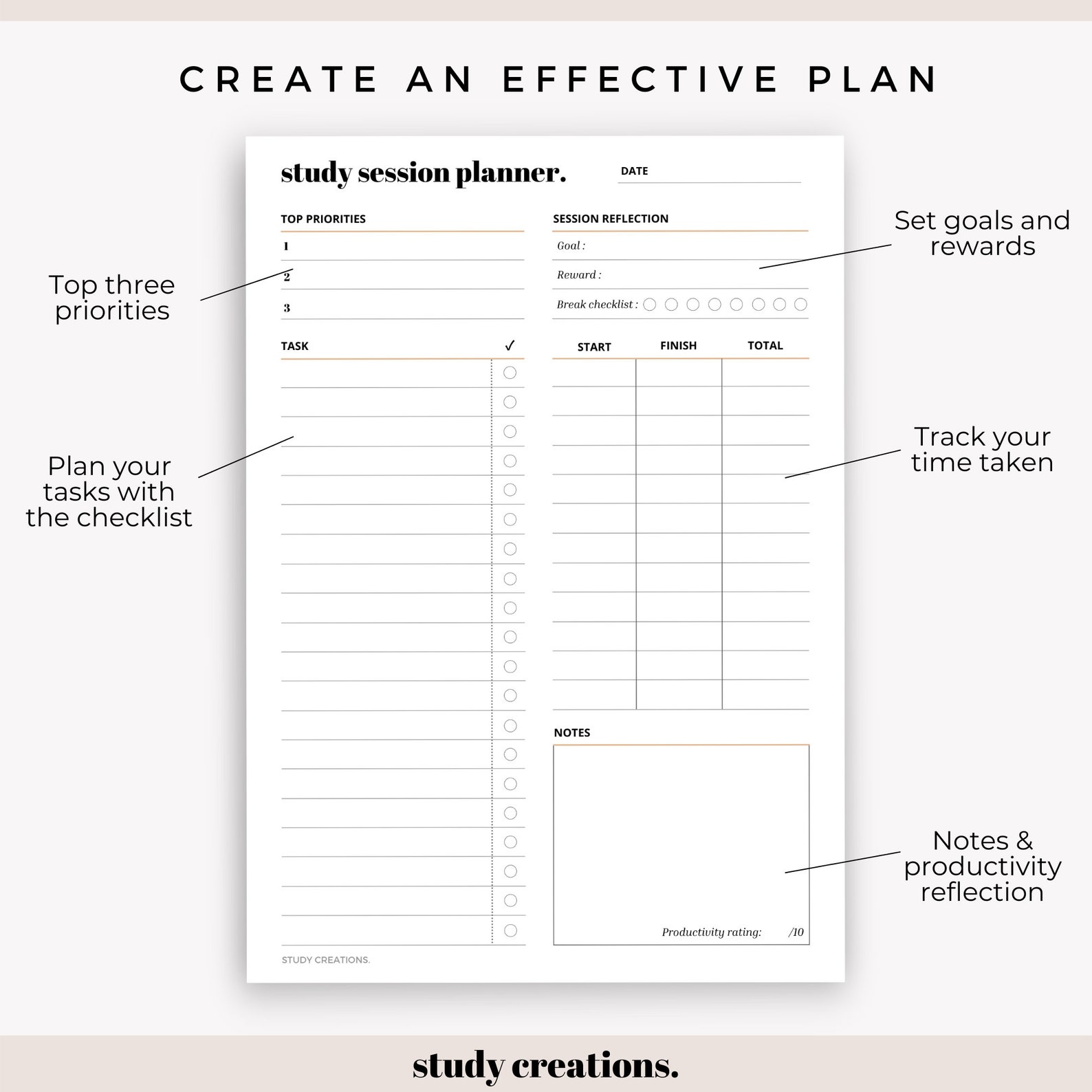 Study Session Planner Printable | Study Planner | Student Organiser ...