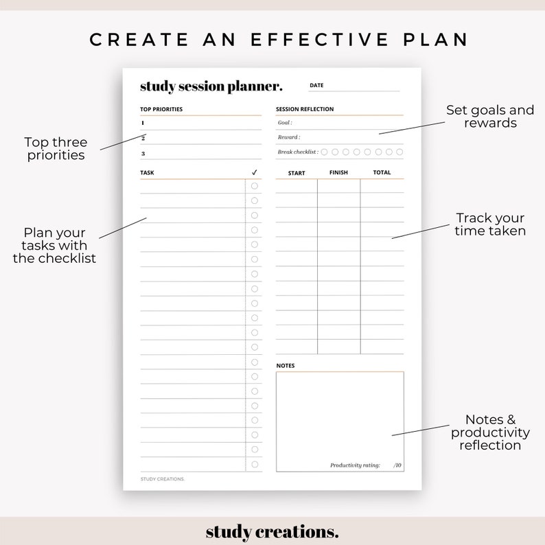 Study Session Planner Printable | Study Planner | Student Organiser ...
