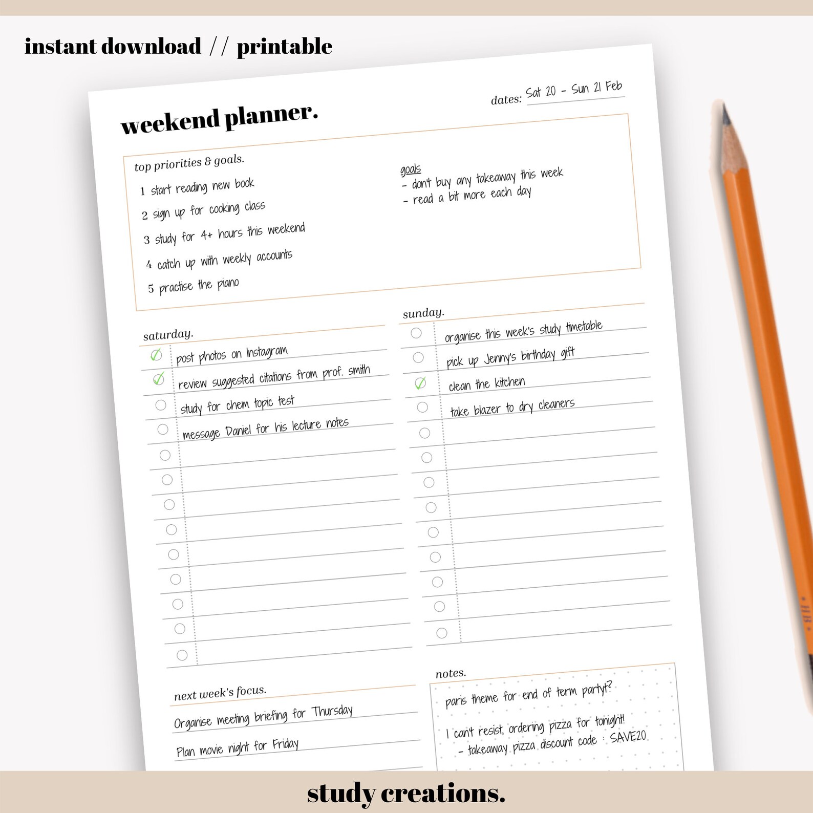 Weekend Planner Printable | Weekend Task Planner | To-do List Printable ...