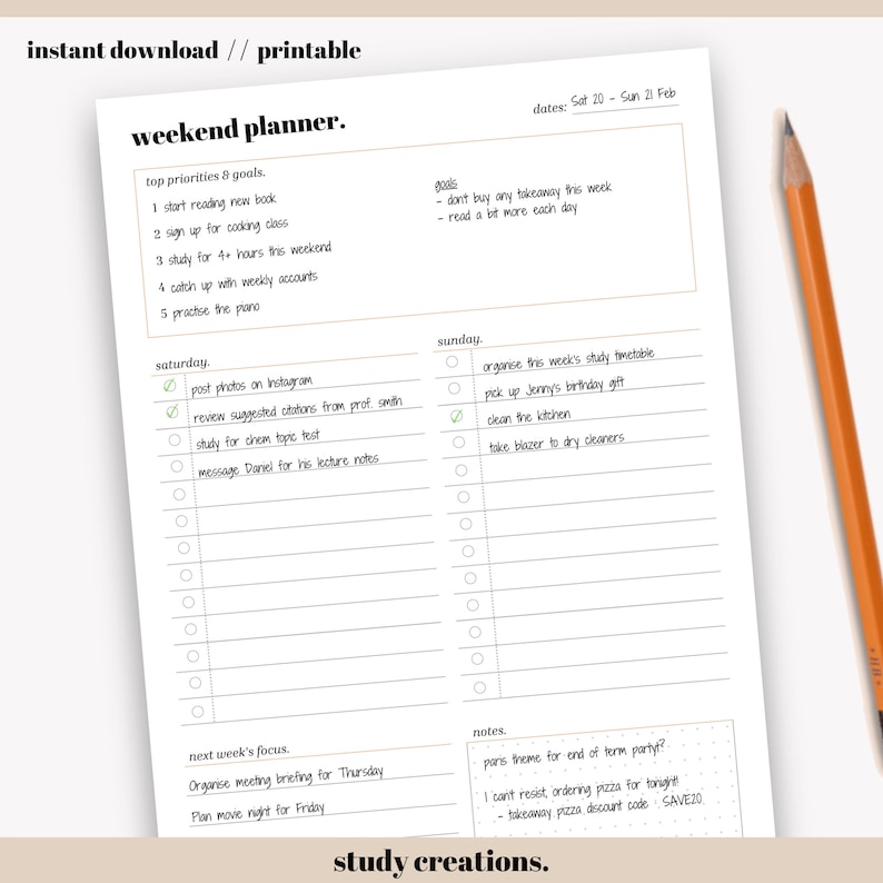 Weekend Planner Printable | Weekend Task Planner | To-do List Printable ...