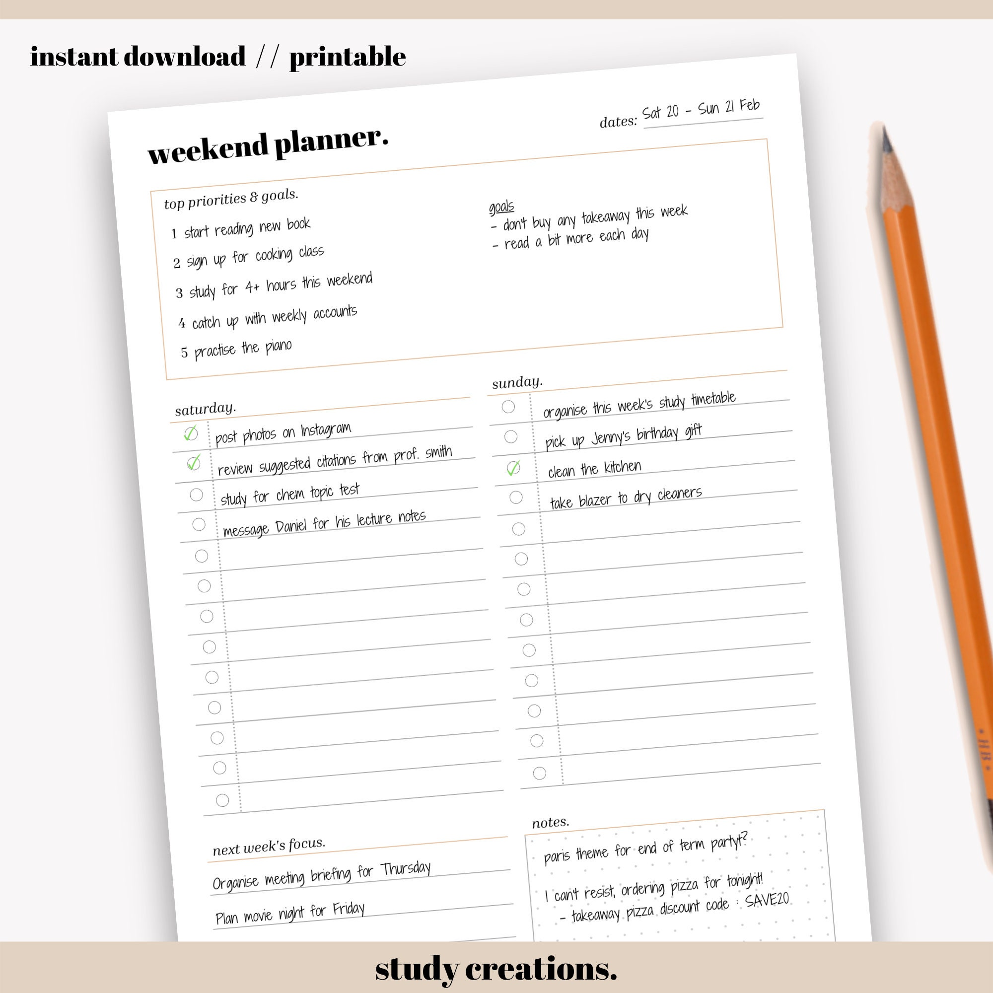 Weekend Planner Printable | Weekend Task Planner | To-do List Printable ...