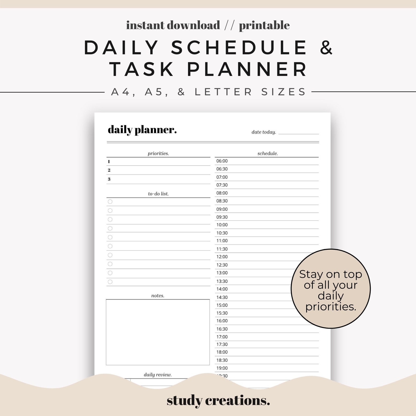 Daily Schedule & Task Planner Printable | Daily Planner | To-do List ...