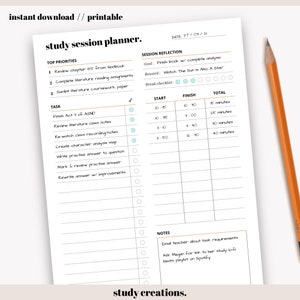 Study Session Planner Printable | Study Planner | Student Organiser ...
