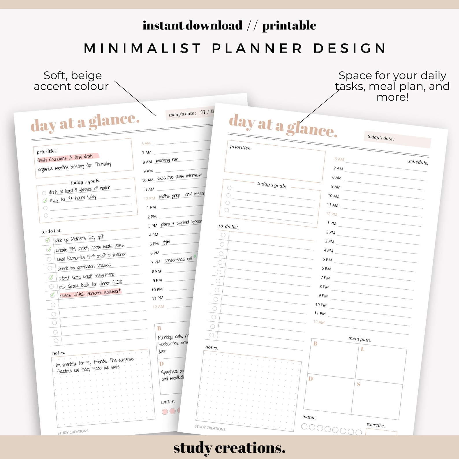 Daily Planner Printable | Day at a Glance | Daily To-do List | Hourly ...