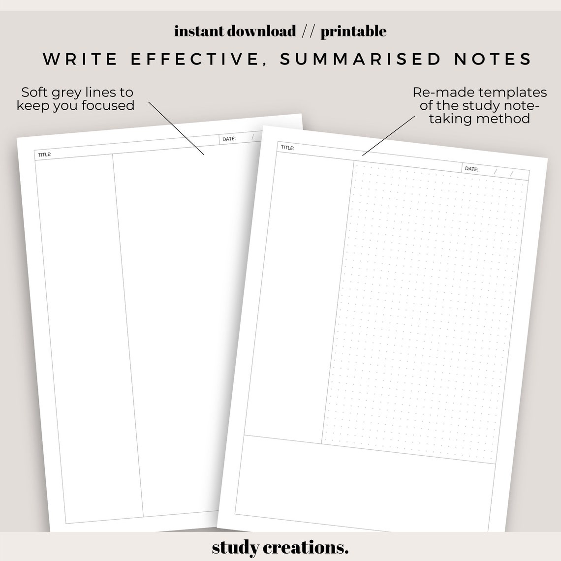 Cornell Note-taking Paper Printable Pack Student Printables - Etsy UK