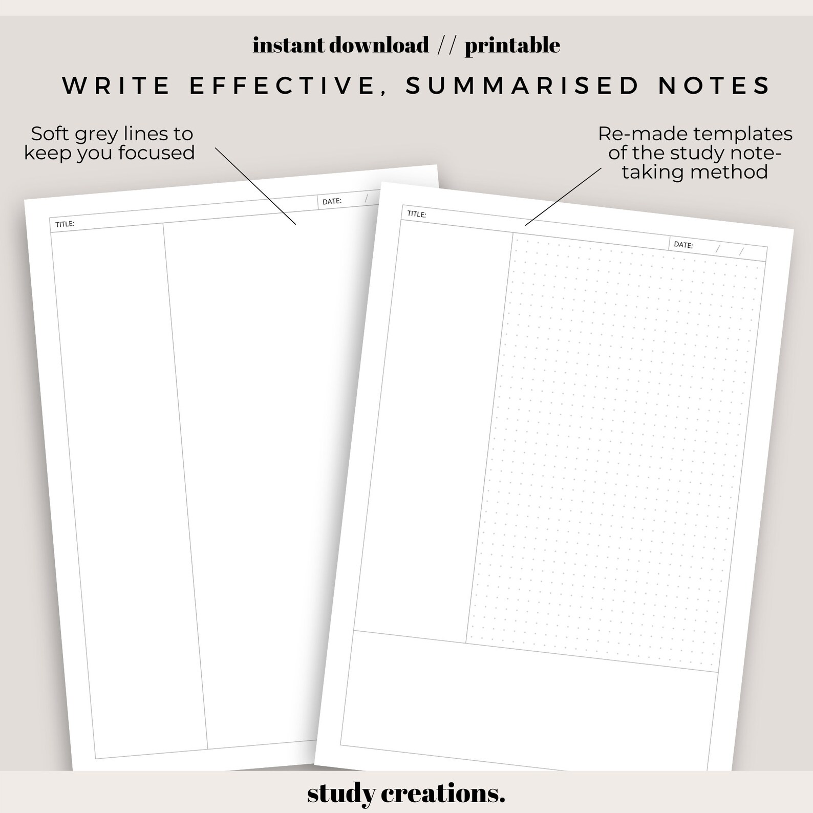 Cornell Note-taking Paper Printable Pack | Student Printables | Cornell ...