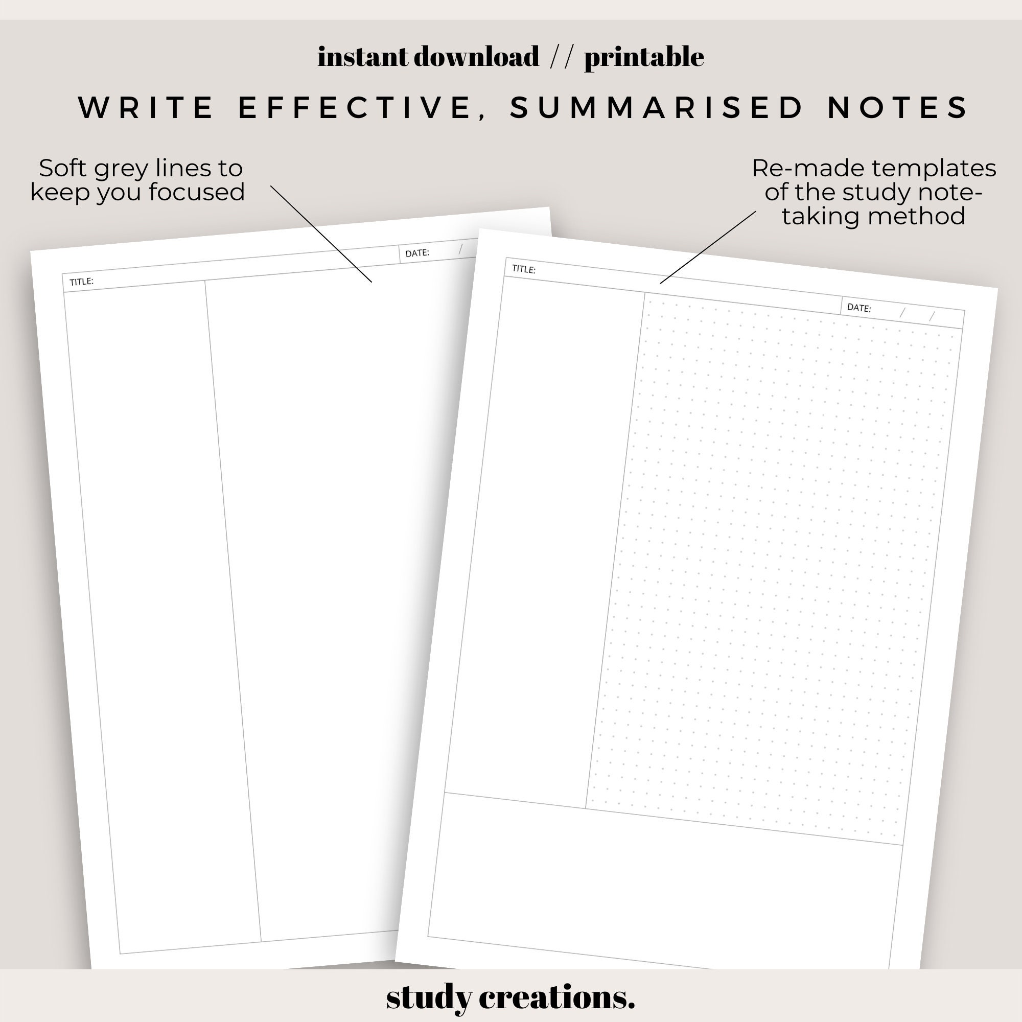Cornell Note-taking Paper Printable Pack | Student Printables | Cornell ...