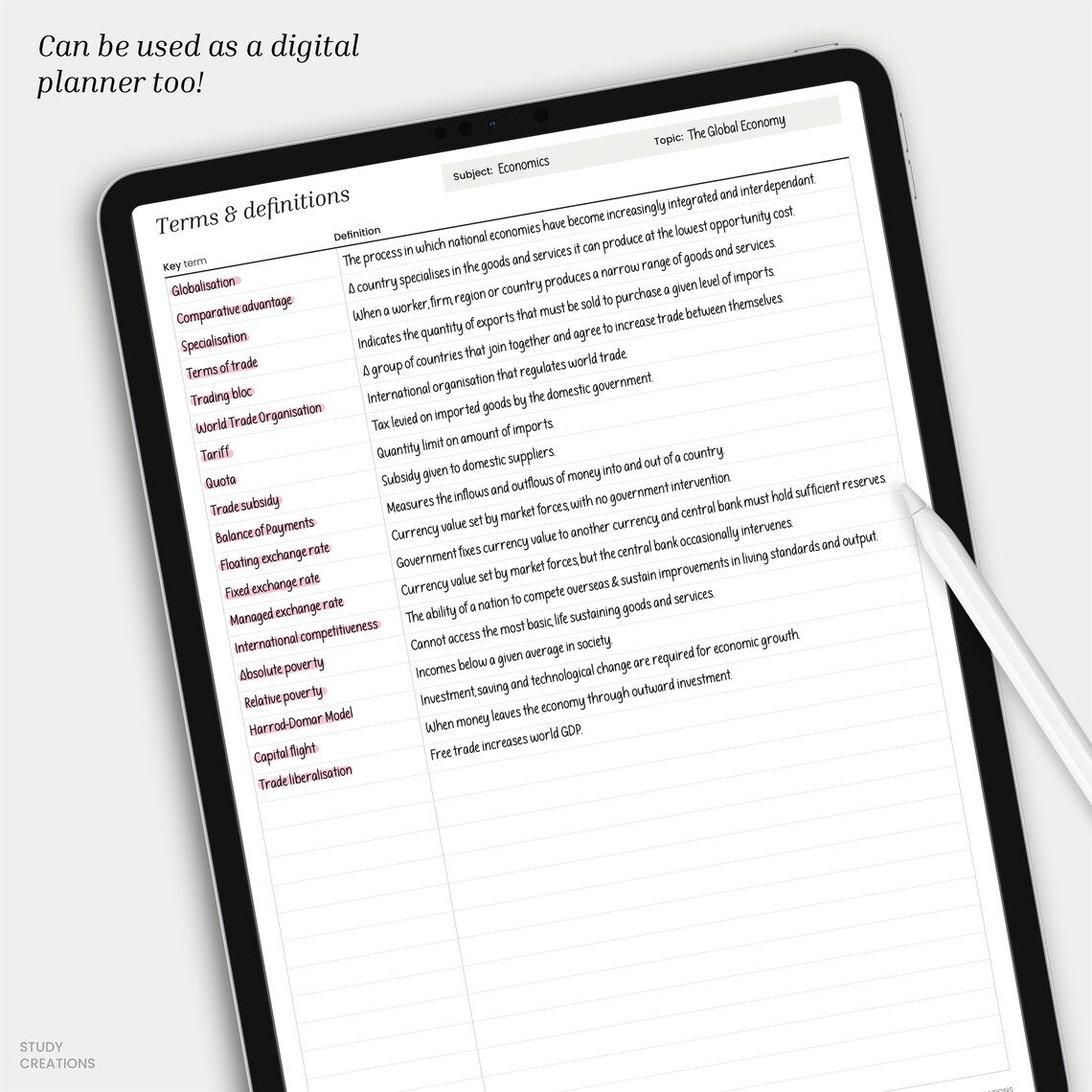 Terms & Definitions Printable | Key Terms | Student Printable ...