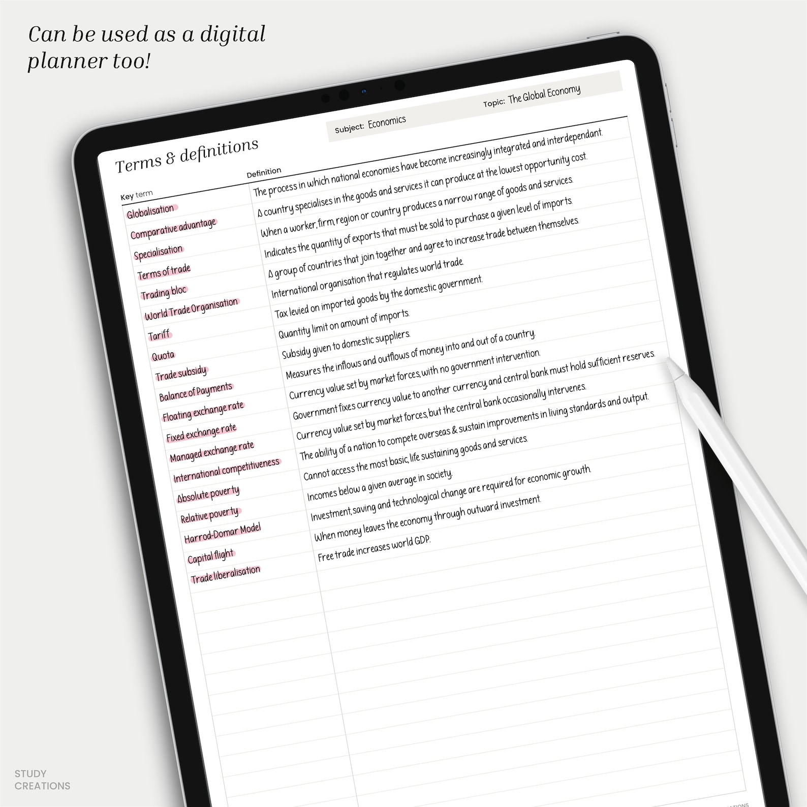 Terms & Definitions Printable | Key Terms | Student Printable ...