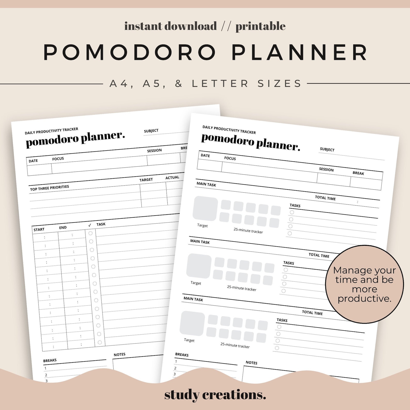 Pomodoro Technique Planner Printable | Study Session Planner | Time ...