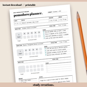 Pomodoro Technique Planner Printable | Study Session Planner | Time ...