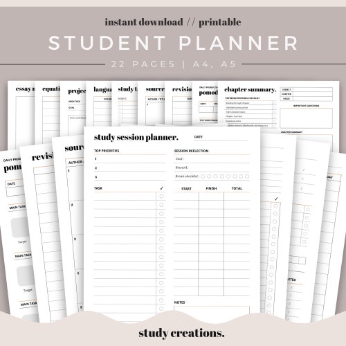 Printable Student Planner Academic Planner Study Organiser - Etsy