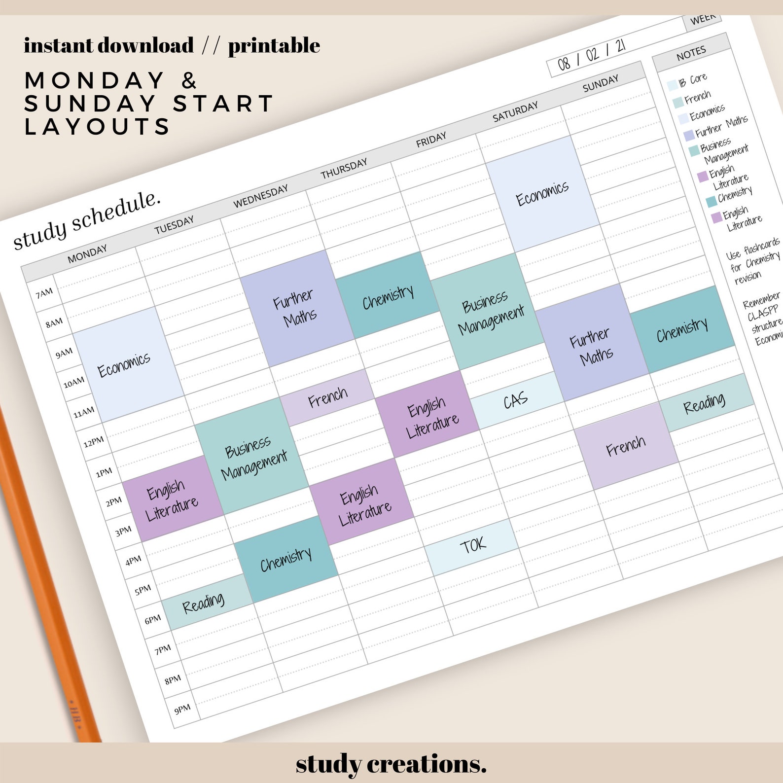 Revision Timetable Printable Set | Study Schedule | Weekly Timetable ...