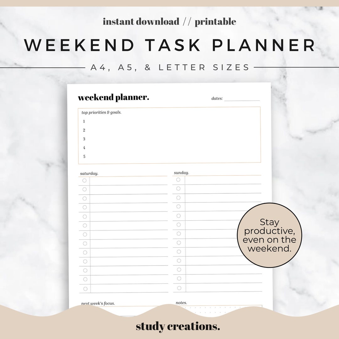 Weekend Planner Printable | Weekend Task Planner | To-do List Printable ...