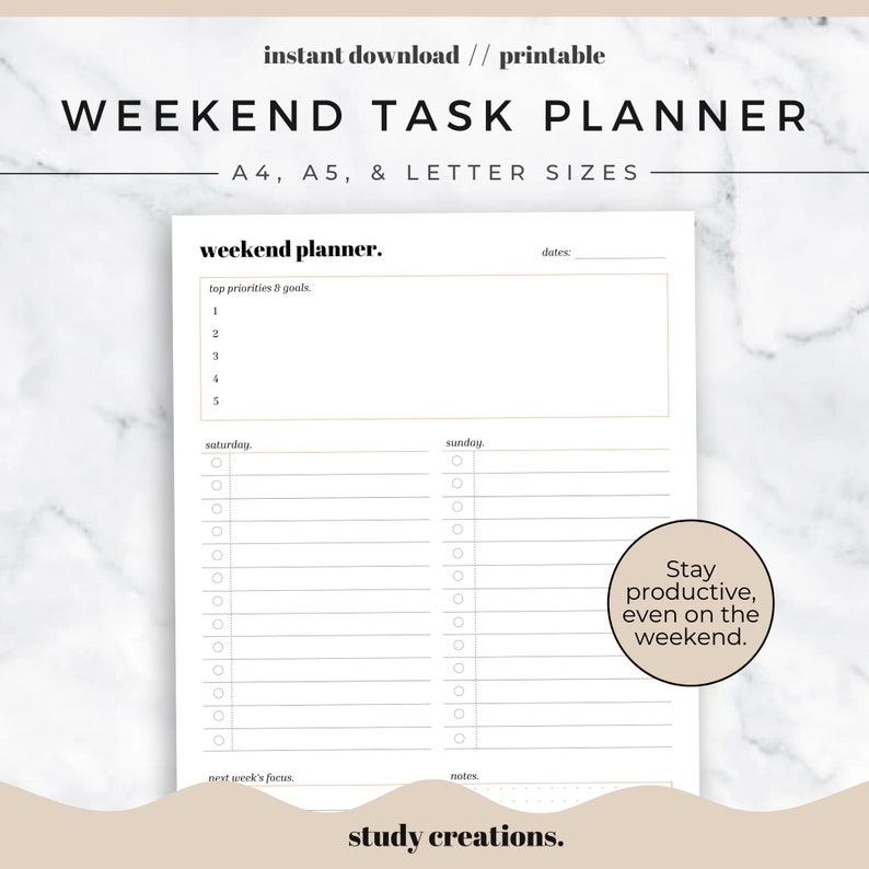 Weekend Planner Printable | Weekend Task Planner | To-do List Printable ...