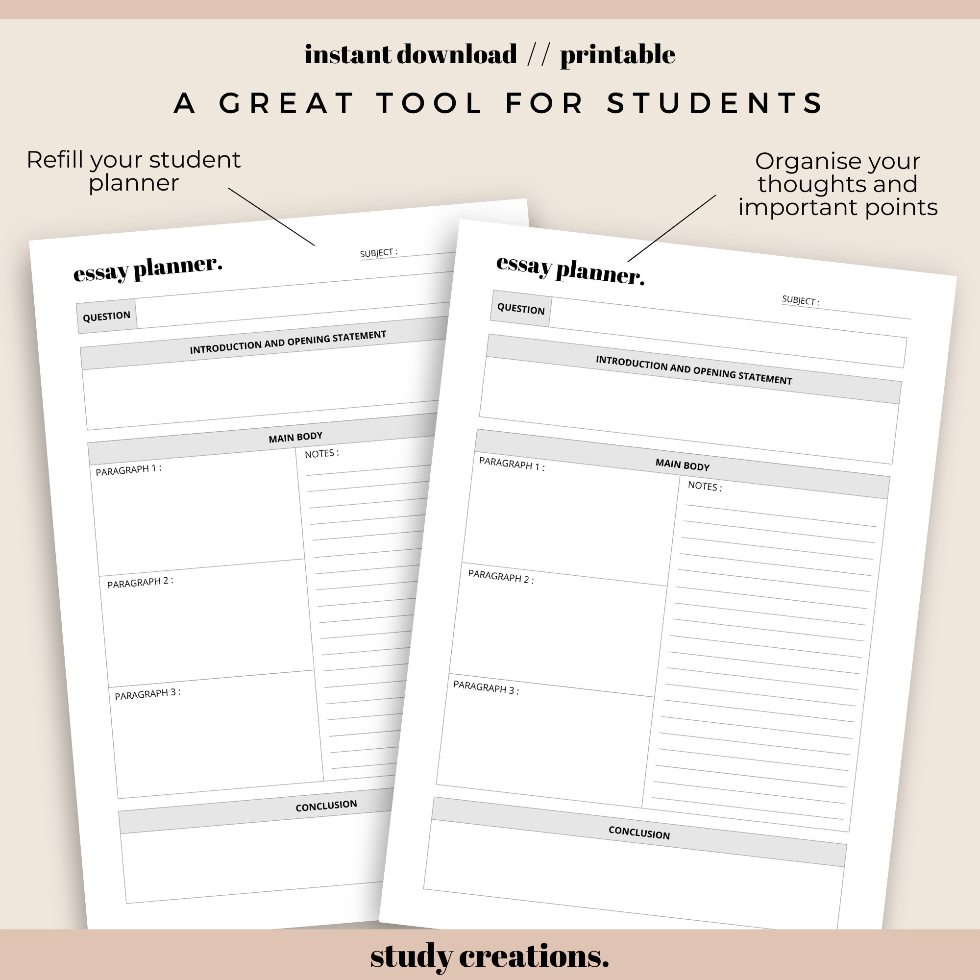 Essay Planner Printable for Students Essay Writing Template - Etsy