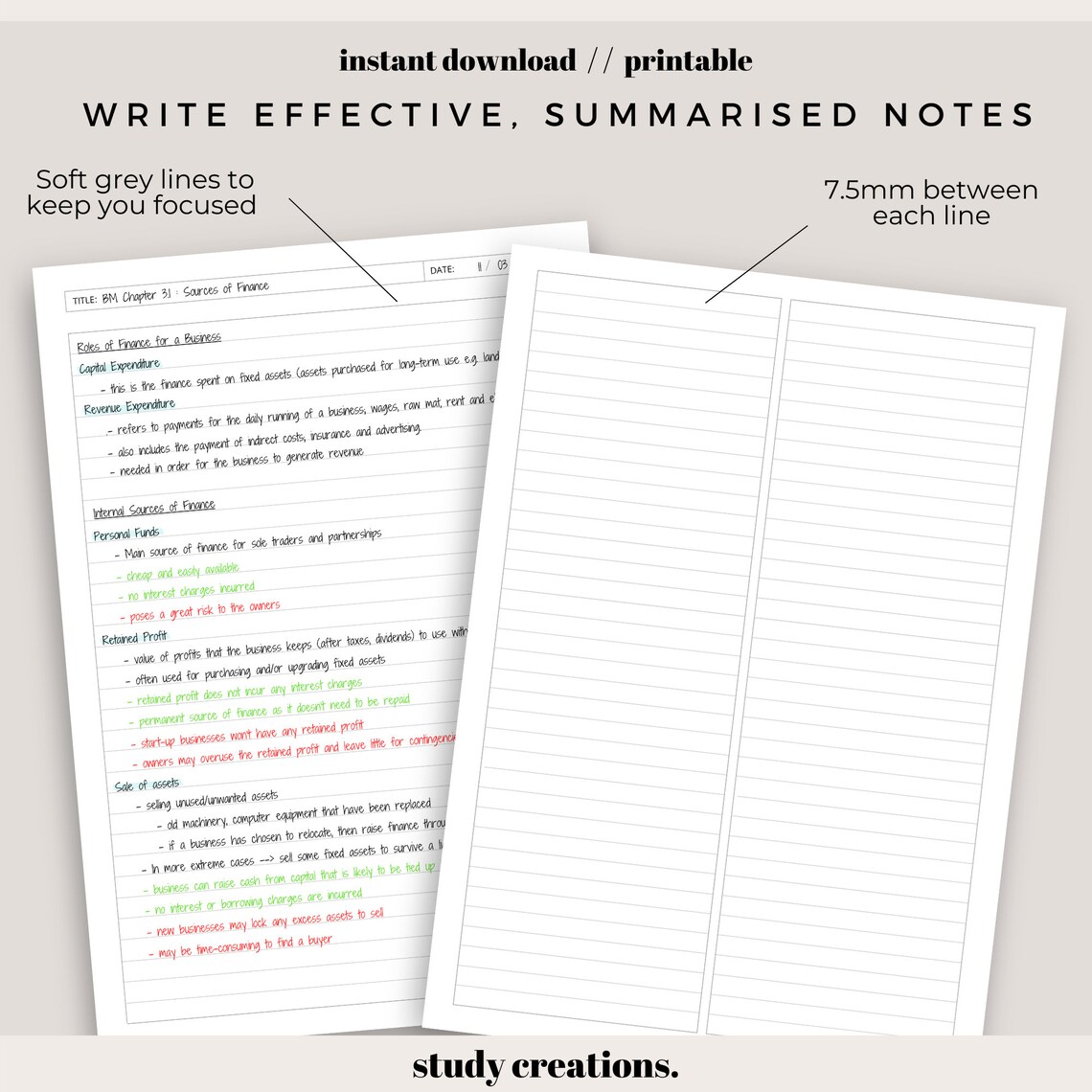 Lined Note-taking Paper Printable Pack Note Paper Printables for ...