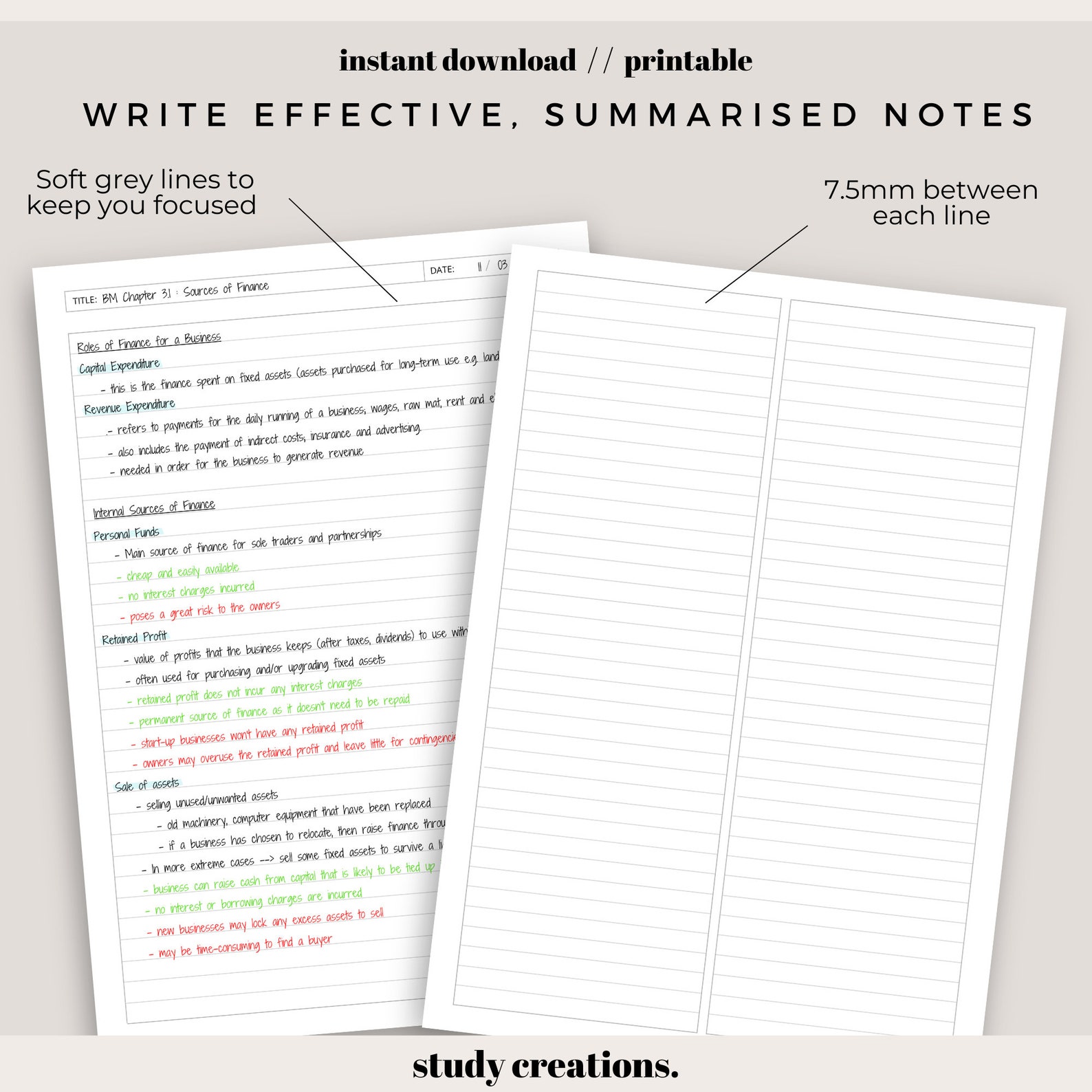 Lined Note-taking Paper Printable Pack | Note Paper | Printables for ...