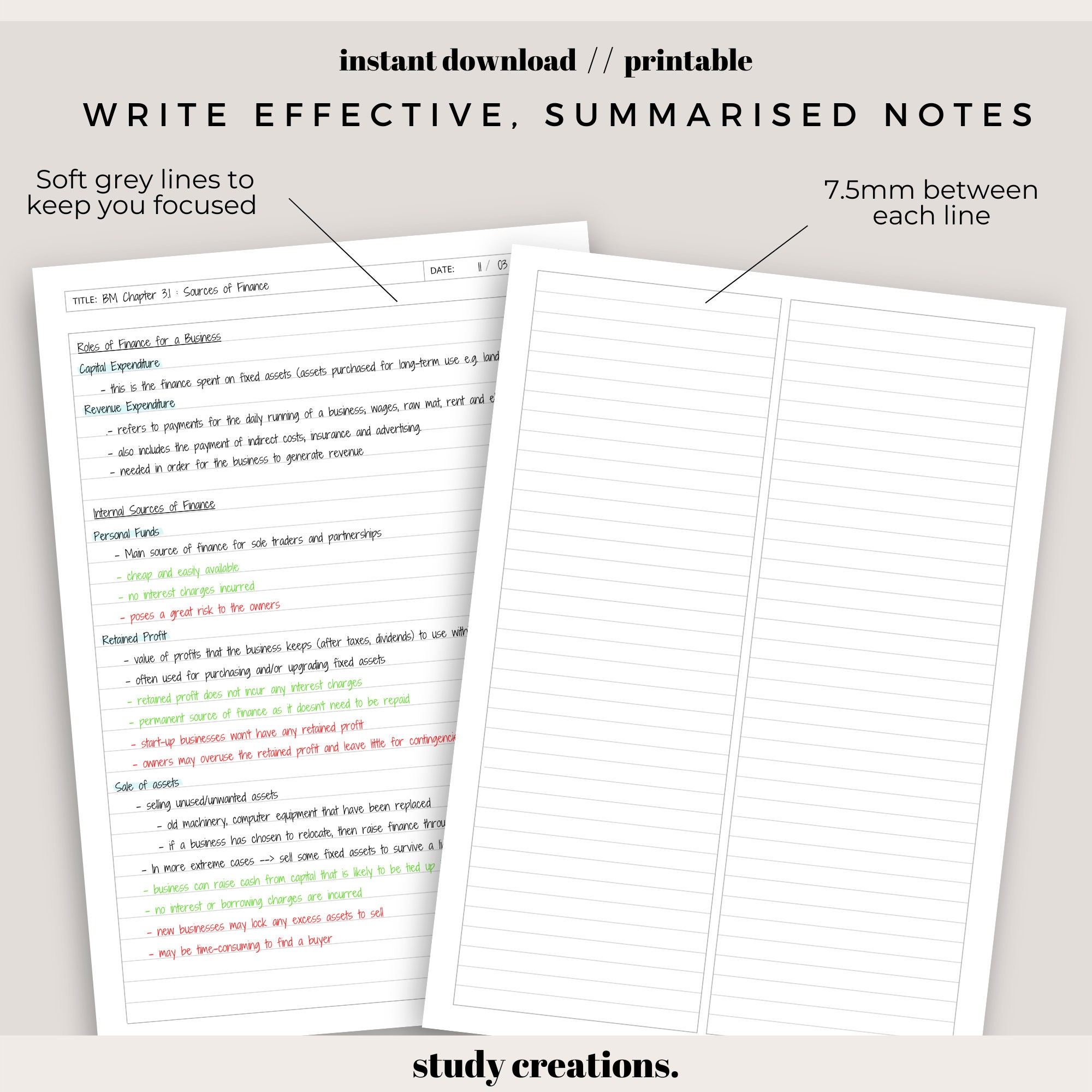 Lined Note-taking Paper Printable Pack | Note Paper | Printables for ...
