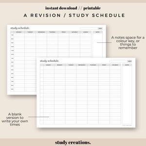 Simple Weekly Study Schedule Printable Set | Weekly Revision Timetable ...