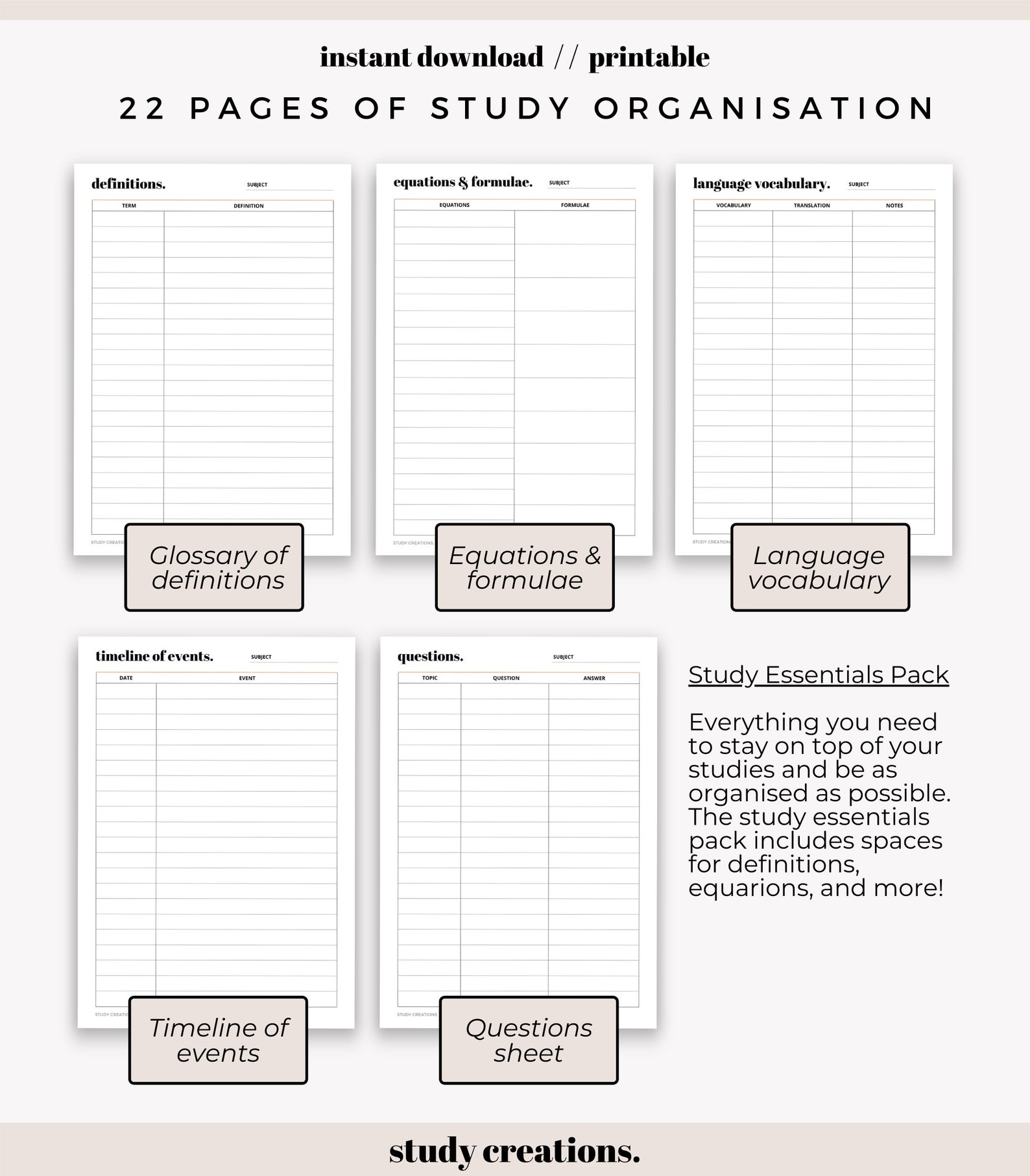 Student Planner Afdrukbare Studieplanner Studieorganisator College ...