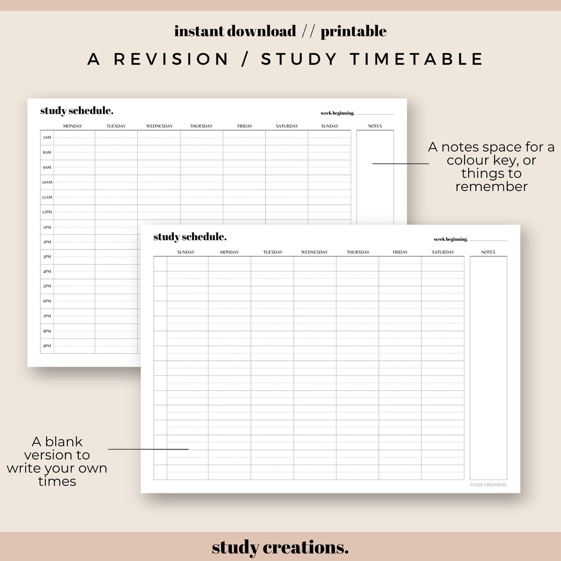 Weekly Study Schedule Printable Set | Revision Timetable | Weekly ...