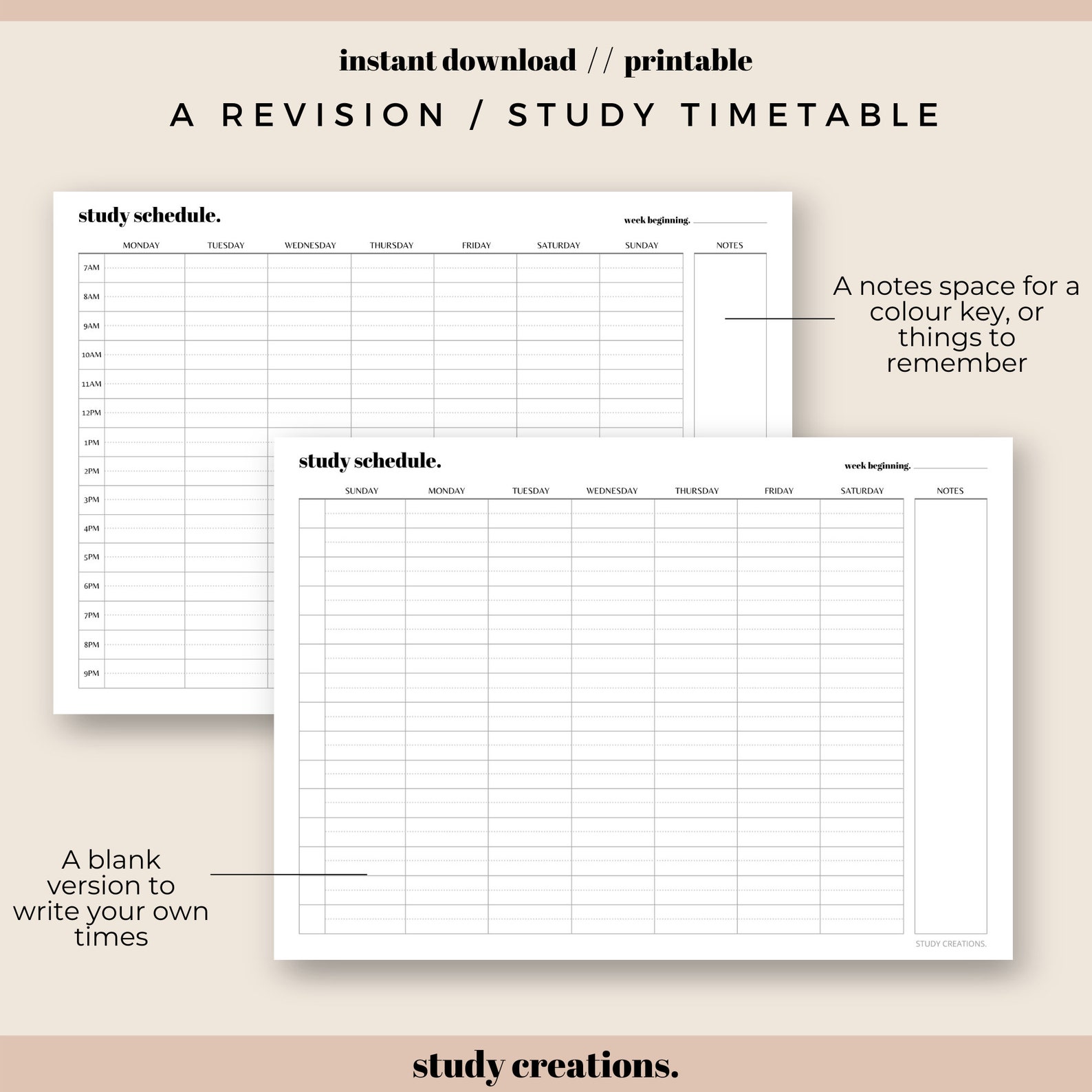 Weekly Study Schedule Printable Set | Revision Timetable | Weekly ...