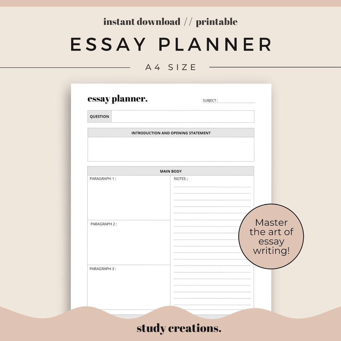 Essay Planner Printable for Students Essay Writing Template - Etsy