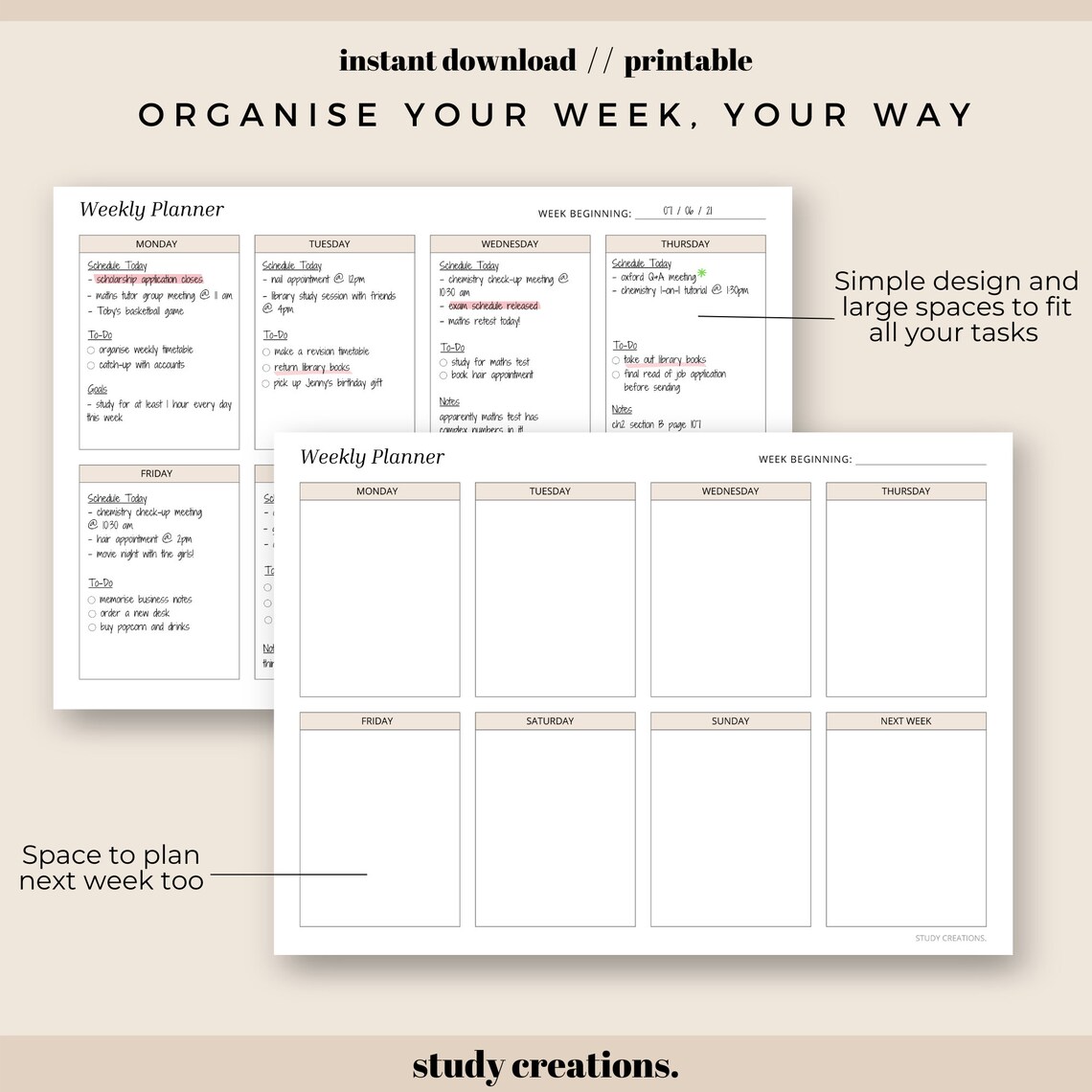 Landscape Weekly Planner Printable | Weekly Planner | To-do List ...