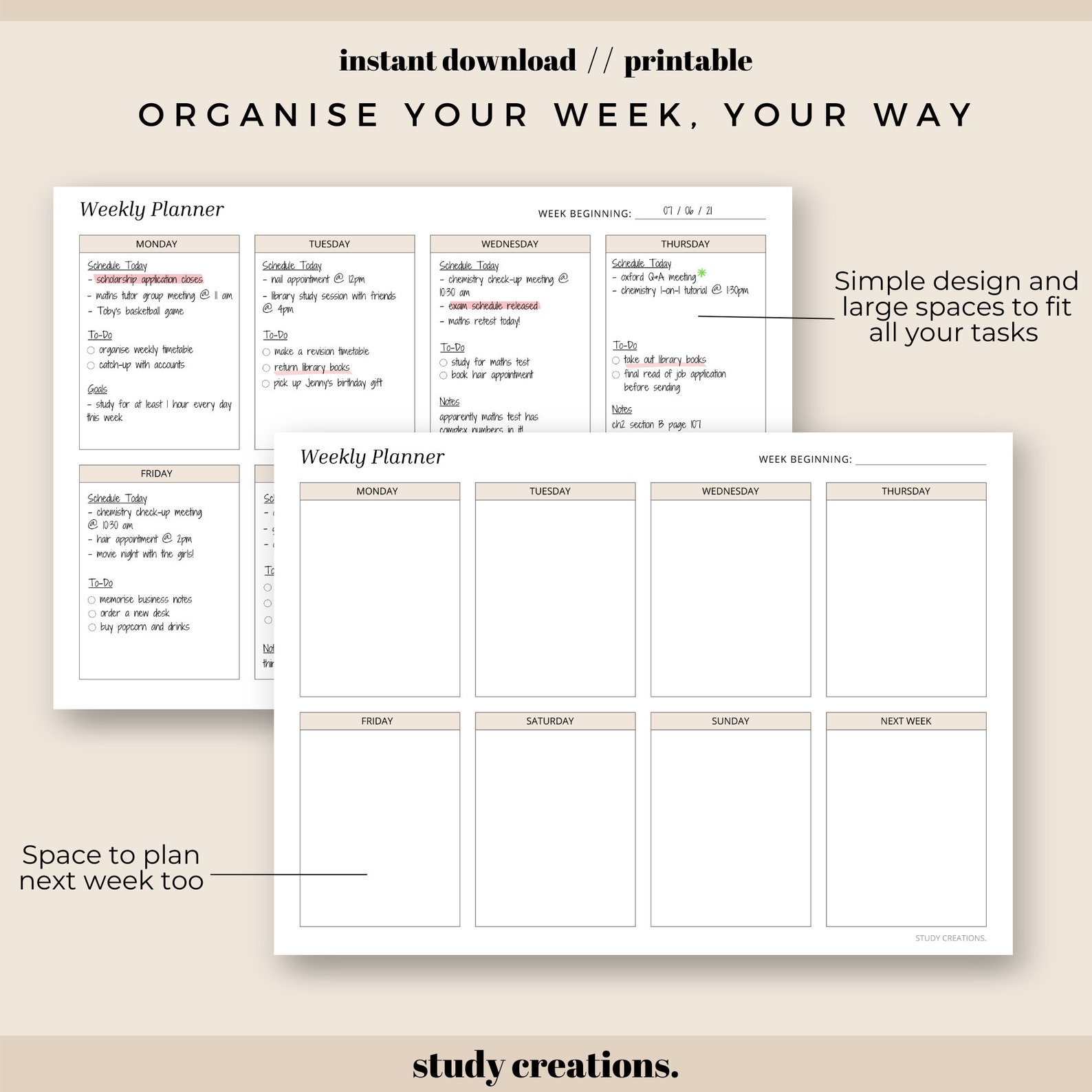 Landscape Weekly Planner Printable | Weekly Planner | To-do List ...