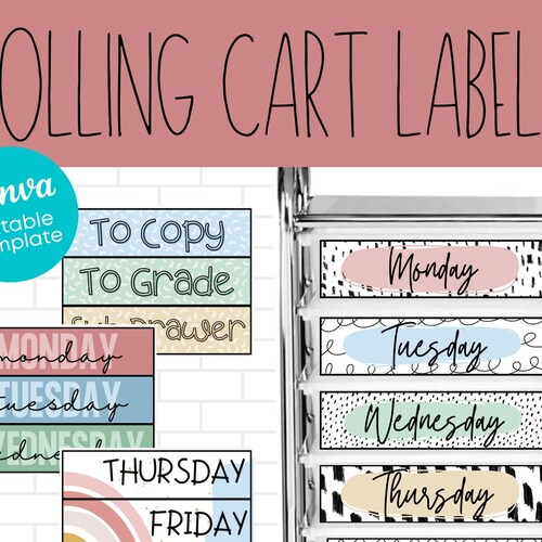 BOHO RAINBOW Teacher Rolling Cart Labels Editable Neutral - Etsy
