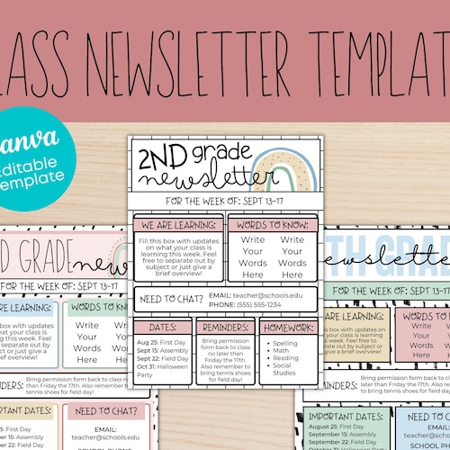 Pastel Boho Rainbow Classroom Newsletter editable - Etsy