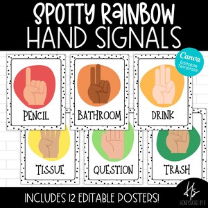 EDITABLE Hand Signals Poster Pack | Spotty Rainbow | Bulletin Board ...