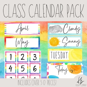 PRINTABLE Classroom Calendar Pack | Watercolor Rainbow | Bulletin Board ...
