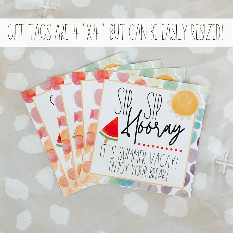 PRINTABLE Sip Sip Hooray It's Summer Vacay Gift Tag - Etsy