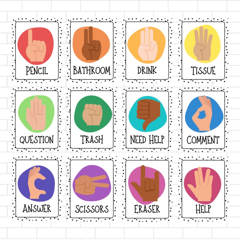 EDITABLE Hand Signals Poster Pack Spotty Rainbow Bulletin - Etsy