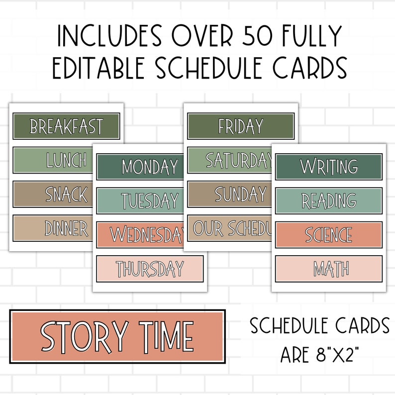 EDITABLE Daily Schedule Cards Boho Farmhouse Bulletin - Etsy