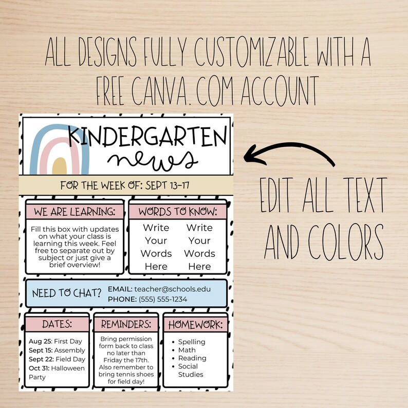 EDITABLE Classroom Newsletter Templates Modern Colorful - Etsy