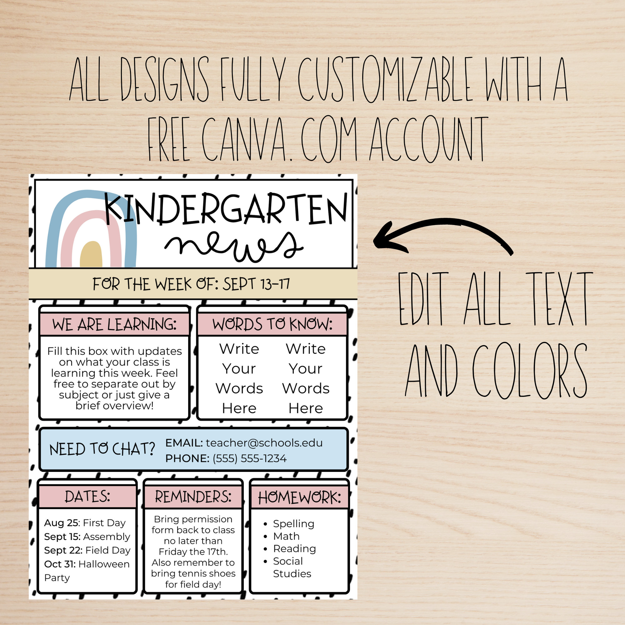 EDITABLE Classroom Newsletter Templates Modern Colorful - Etsy