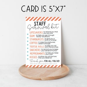 EDITABLE Staff Survival Kit Card | Staff Appreciation Gift | Education ...