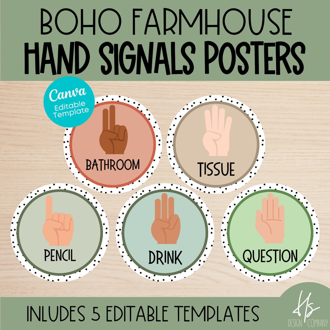 EDITABLE Hand Signals Display Bulletin Board Posters Elementary School ...